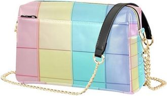 Mnsruu Sacs à bandoulière pour femme, motif carrés arc-en-ciel, sac à main en cuir