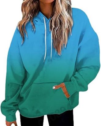 Generic Sweat &agrave; capuche d&eacute;grad&eacute; de couleur pour femme - Pull surdimensionn&eacute; - Manches longues - Col rond - Pull &agrave; capuche - D&eacute;grad&eacute; de couleurs - Veste de sur