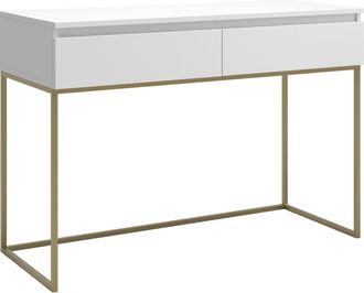 Selsey Schreibtisch Computertisch B&uuml;rotisch Mit 2 Schubladen Metallrahmen 120 x 50 x 80 cm Wei&szlig; Mit Goldenen Beinen