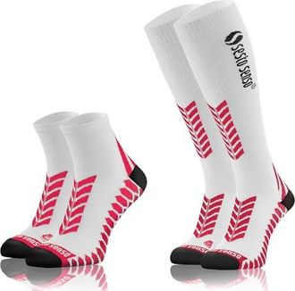 Sesto Senso 2 Paires Chaussettes Longues ou Courtes Sneaker Compression Chaussettes de Sport Homme Femme 39-42 Blanc White