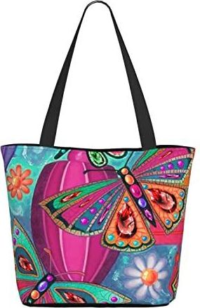 AOOEDM Sac &agrave; provisions pour femme avec papillons et libellules color&eacute;s 33 x 27,9 x 17,8 cm. Le cadeau parfait pour la Saint-Valentin. Cest de la Saint-Valen