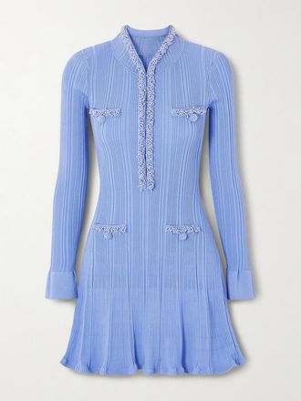 Self Portrait Mini-robe En Mailles C&ocirc;tel&eacute;es &Agrave; Perles Synth&eacute;tiques - Bleu