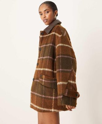 Asos Veste oversize à carreaux avec col en similicuir - Marron-Multicolore