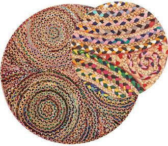 Beliani Tapis Rond Multicolore en Coton Motif Ciculaire pour Chambre ou Salon Boho &oslash; 140 cm Beliani