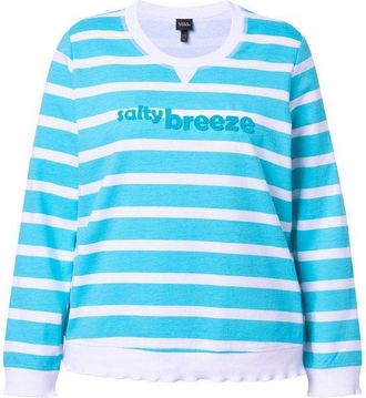 Ulla Popken Sweatshirt Sweatshirt Ringel Schriftzug Rundhals Langarm