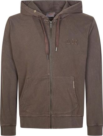 Sun 68 Homme, Sweatshirts et sweats &agrave; capuche, Brun, Taille: XL Felpa Full ZIP Rotture