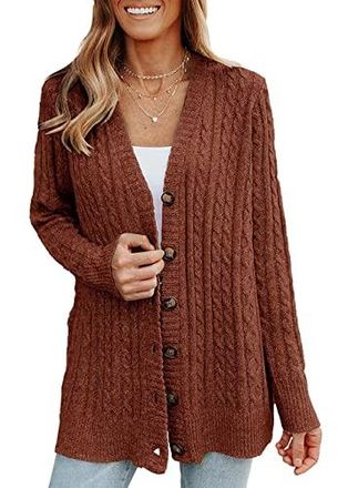 ORANDESIGNE Veste Longue Femme Tricot Devant Ouvert Maille Tricot&eacute; Gilet L&eacute;ger Manches Longues Hiver Chic Et Elegant Cardigan Manteau Sweater Brun XL