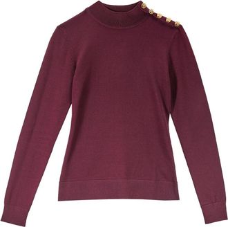 Karl Lagerfeld Femme, Pulls, Rouge, Taille: 38 FR Button Detail Mock Neck Knit