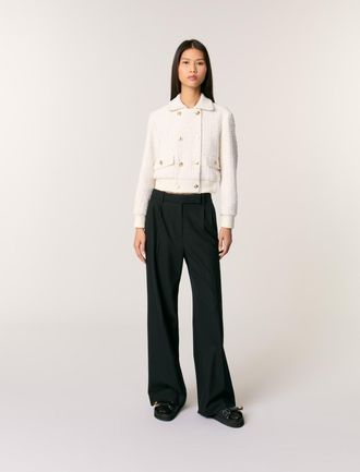 Maje Blouson Court En Tweed - Blanc - Taille 42 - Maje