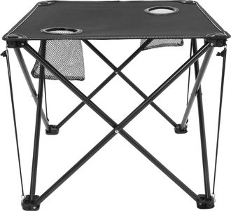 SOLUSTRE Tragbarer Zusammenklappbarer Outdoor Campingtisch aus Oxford Gewebe mit Metallrahmen 2 Getr&auml;nkehaltern Stabiler Picknick und Grilltisch f&uuml;r Camping Re