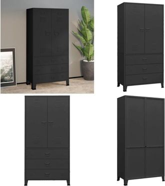 vidaXL Industrial Kleiderschrank Schwarz 90x50x180 cm Metall - Industrieller Kleiderschrank - Metallschrank - Garderobe - Schuhregal - Schwarze Kommode