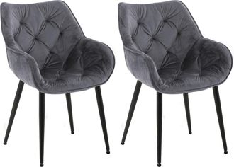 Clp 2er Set Stuhl Tanna Samt I Esszimmerstuhl Mit Armlehne I Gesteppter Polsterstuhl, Farbe:dunkelgrau