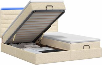 vidaXL Letto Ottomano Con Materasso E Led Crema 200 X 200 Cm Tessuto Vidaxl