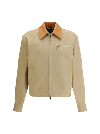 Versace Cotton with Contrasting Leather Collar Jacket - Beige