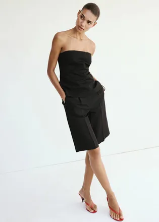 Mango Top en lin sans bretelles noir - Femme - XXS - MANGO