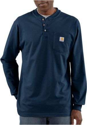 Carhartt Work in Progress Herren Loose Fit, schweres, lang&auml;rmliges Pocket Henley-T-Shirt, Marineblau, S