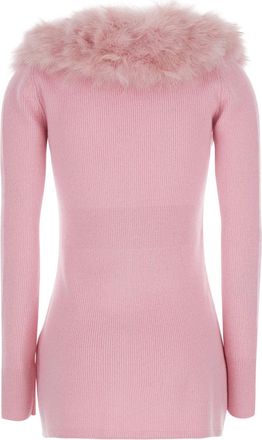 Blumarine Fur-Collar Virgin Wool Sweater - Pink