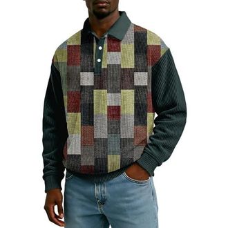 Generic Polo à manches longues pour homme - Col Henley - Style décontracté - Motif floral - Pour le tennis, le golf, 2-vert foncé., XXL