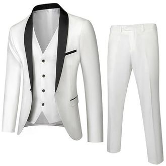Generic Veste ch&acirc;le &agrave; un bouton pour homme, gilet et pantalon, 3 pi&egrave;ces, coupe ajust&eacute;e, costume classique, d&icirc;ner, bal, f&ecirc;te, mariage Tux, blanc, 4XL