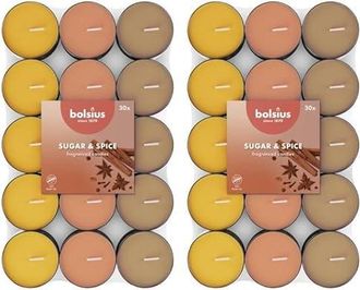 Bolsius Bolsius - 30 Duft theelichter - Zucker und Gew&uuml;rz - Brenndauer von 3,5 Stunden - Durchmesser 38 mm - Nat&uuml;rliche Extrakte - Enth&auml;lt Veganes Wachs - Ohn