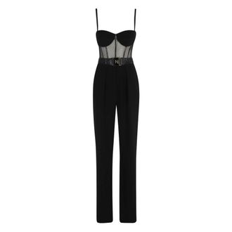 Elisabetta Franchi Schwarzer Jumpsuit mit Vinyl-Details - - Jumpsuits & Playsuits - Damen - Schwarzk - L
