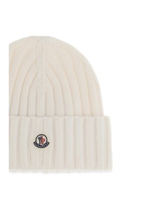 Moncler L20933B00036A9327 Ribbed Merino Wool Beanie - White