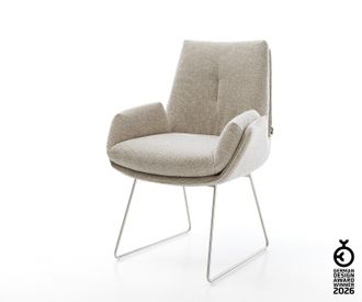 DELIFE Esszimmerstuhl Clea-Flex Webstoff Soft Beige Kufengestell Edelstahl, Esszimmerst&uuml;hle