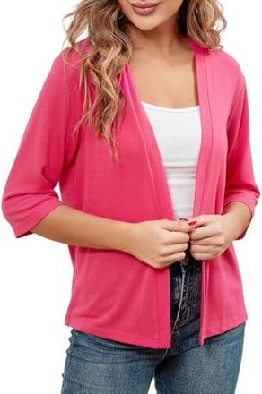 Generic Cardigan d&eacute;t&eacute; &agrave; manches courtes pliss&eacute; l&eacute;ger ouvert sur le devant, manches courtes, d&eacute;contract&eacute;, doux, drap&eacute;, pour l&eacute;t&eacute;, le bureau, rose rouge, XXL