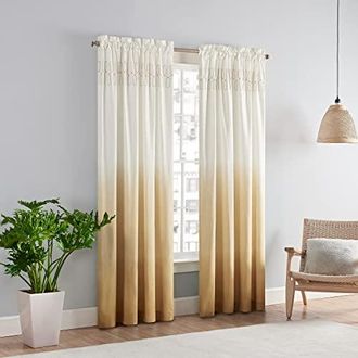 Vue Arashi Moderner Boho Dekorativer Ombre Stangentasche Fenstervorhang für Wohnzimmer (1 Panel), 132,1 x 213,4 cm, Gold
