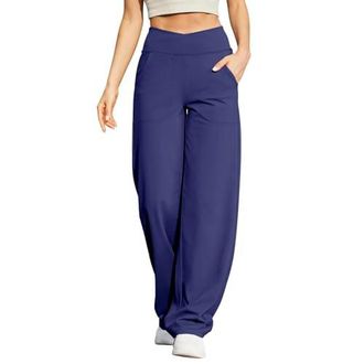 Generic Pantalon de surv&ecirc;tement &agrave; jambe large pour femme - Taille haute &eacute;lastique - Pantalon de yoga extensible - Pantalon palazzo - Pantalon de jogging d&eacute;con