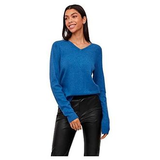 Vila Vila Pull en Tricot pour Femme, col en V, Bleu f&eacute;d&eacute;ral - D&eacute;tails : m&eacute;lange fonc&eacute;, L