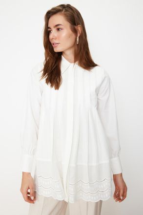 Trendyol Modest Damen Ecru Einfarbig Lang Relaxed Fit Modest Hemden