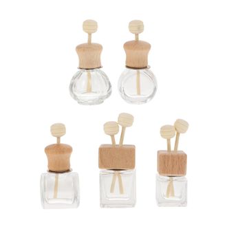 SOLUSTRE 5 Stück Teiliges Auto Aromatherapie Duftdiffusor mit Holzdeckel Kleine Nachfüllbare Parfümflaschen für Auto Lufterfrischer Eleganter Duftspender und D