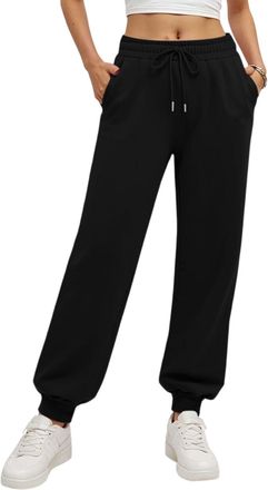 Generic Jogginghose Damen Lang Leicht Loose Fit Warme Freizeithose Hohe Taille Sporthose Trainingshose Herbst Winterhose Lang Sweatpants mit Taschen Schwarz X