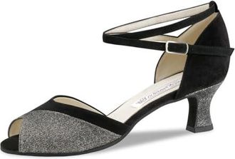 Werner Kern Chaussures de danse Steph pour femme - En daim noir/brocart argent&eacute; - Talon &eacute;vas&eacute; de 5,5 cm - Fabriqu&eacute;es en Italie, Noir et argent., 37 1/3 EU