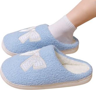 Generic Pantoufles en peluche avec noeud mignon pour femme, doublure en fourrure, chaussures dint&eacute;rieur confortables et antid&eacute;rapantes, Noeud, 42 EU
