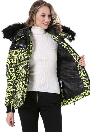Cipo & Baxx Damen Mantel WM129 Neongr&uuml;n - Modische Winterjacke mit warmem Futter, figurbetontem Schnitt und funktionalen Details f&uuml;r kalte Tage und stilvolle Outf