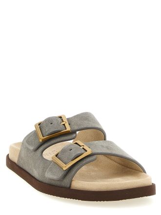 Brunello Cucinelli Mens Gray Calfskin Slides Shoe