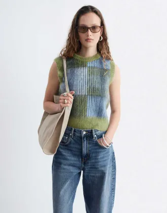 & Other Stories top gilet en maille &agrave; carreaux verts