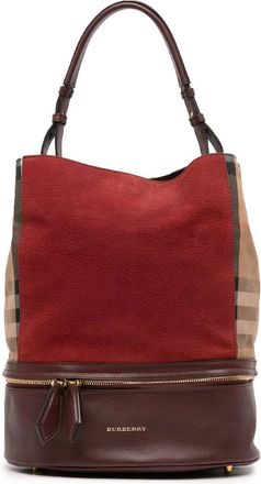 Burberry Hobo Bags - Nubuck and House Check Canvas Beckett Bucket Bag - Gr. unisize - in Rot - f&uuml;r Damen