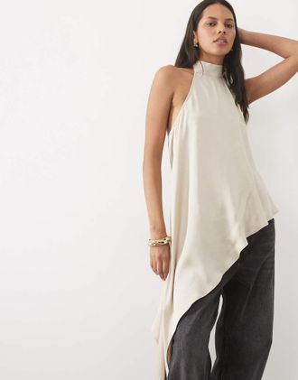 Asos Satin-Top mit extrem asymmetrischem Neckholder-Neutral