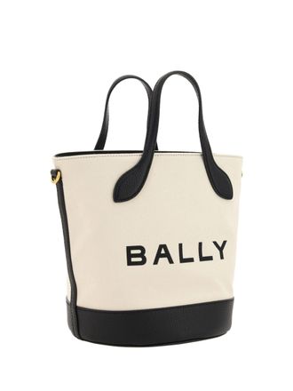 Bally Womens White And Black Leather Bucket Bag