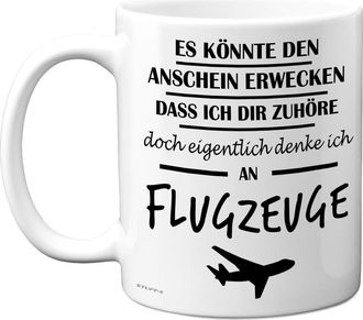 Stuff4 Flugzeuggeschenke - Eigentlich Denke Ich an Flugzeuge Tasse - Lustige Flugzeug-Tasse, Geschenke für Piloten, Luftfahrt-Präsente, 325 ml Premium-Kerami