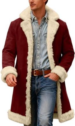 Generic Manteau P&egrave;re No&euml;l Velours Rouge avec Capuche - Cape Longue avec Doublure en Fourrure Blanche - Costume de No&euml;l pour Homme &Eacute;l&eacute;gant et Confortable
