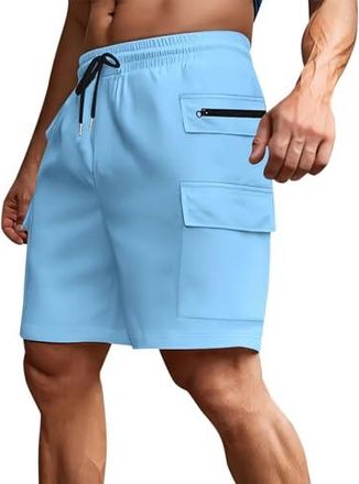 Generic Short de bain hawa&iuml;en &agrave; s&eacute;chage rapide pour homme avec poches, bleu ciel, XXL