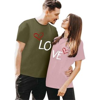 Generic T-shirt &agrave; manches courtes pour homme et femme avec imprim&eacute; lettres imprim&eacute;es pour la Saint-Valentin 2026 (hommes), vert militaire, XXL