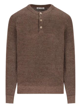 Brunello Cucinelli Gerippter Pullover mit Knopfleiste - Braun