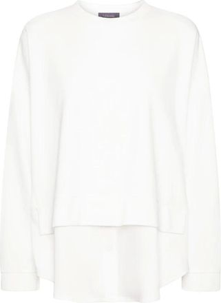 Elena Miro Femme, Sweatshirts et sweats &agrave; capuche, Blanc, Taille: 36 FR SweaT-shirt combin&eacute; en Punto Milano avec fausse chemise en satin &agrave; lourlet