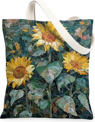 Generic Sacs fourre-tout en toile de tournesol, motif floral, sacs d&eacute;picerie, sacs d&eacute;picerie, sacs d&eacute;picerie printaniers vintage l&eacute;gers et lavables, jaune, 13