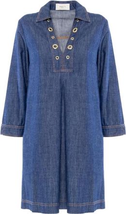 Nenette Femme, Robes, Bleu, Taille: 34 FR Abito corto in denim leggero applicazini di vele metalliche